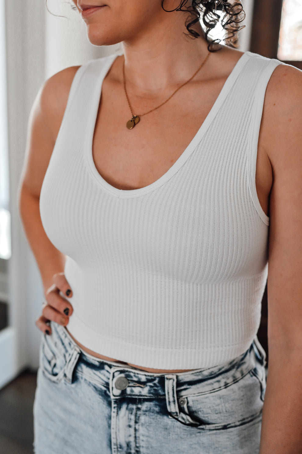 Women's Seamless Ribbed Brami Top - White – OAK + IVY