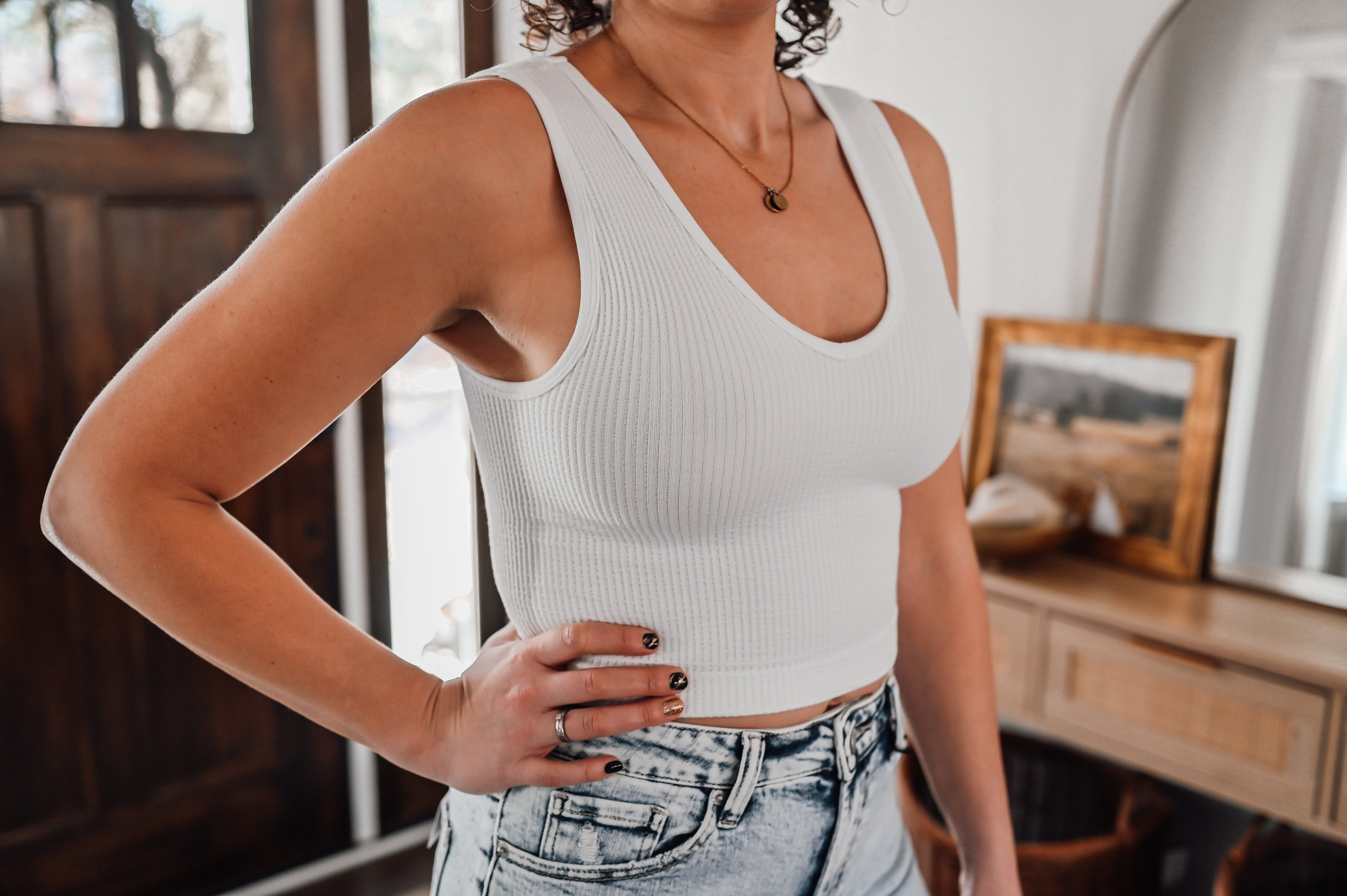 Women's Seamless Ribbed Brami Top - White – OAK + IVY