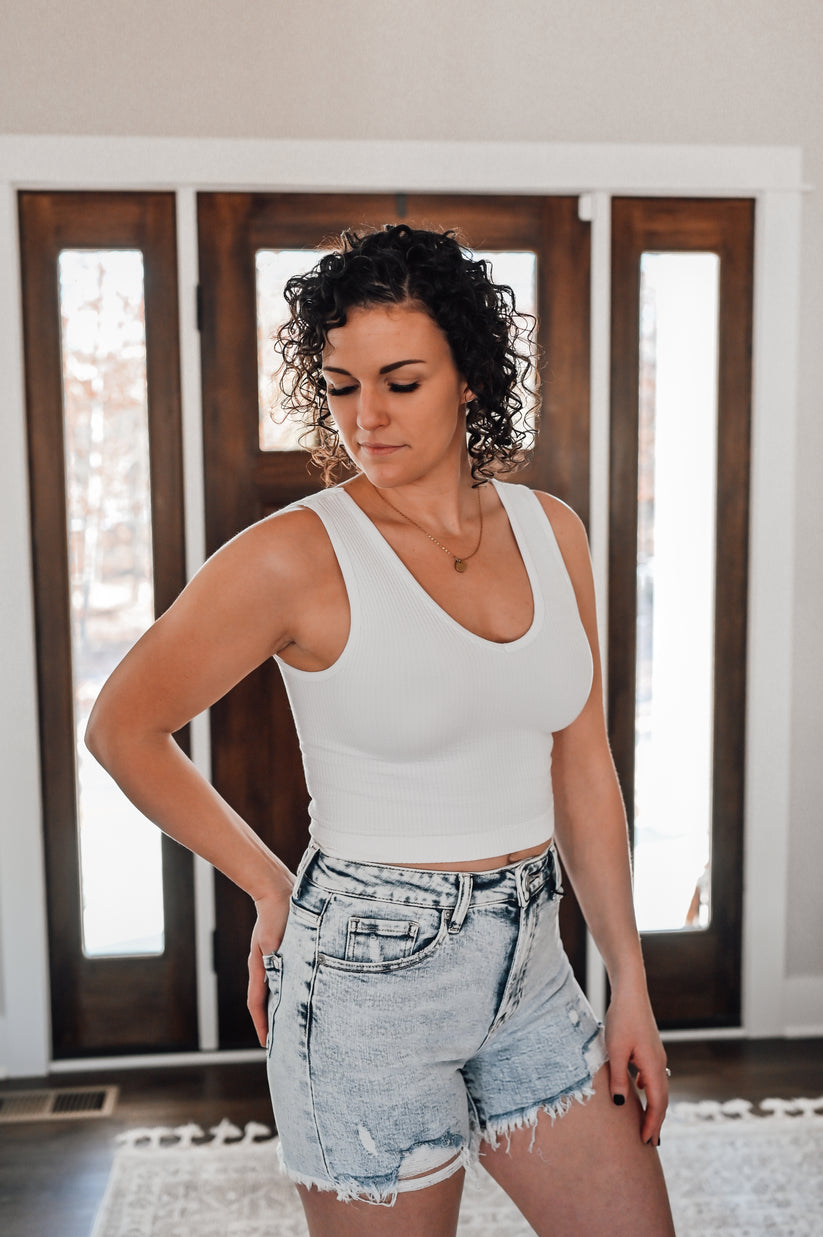 Women's Seamless Ribbed Brami Top - White – OAK + IVY